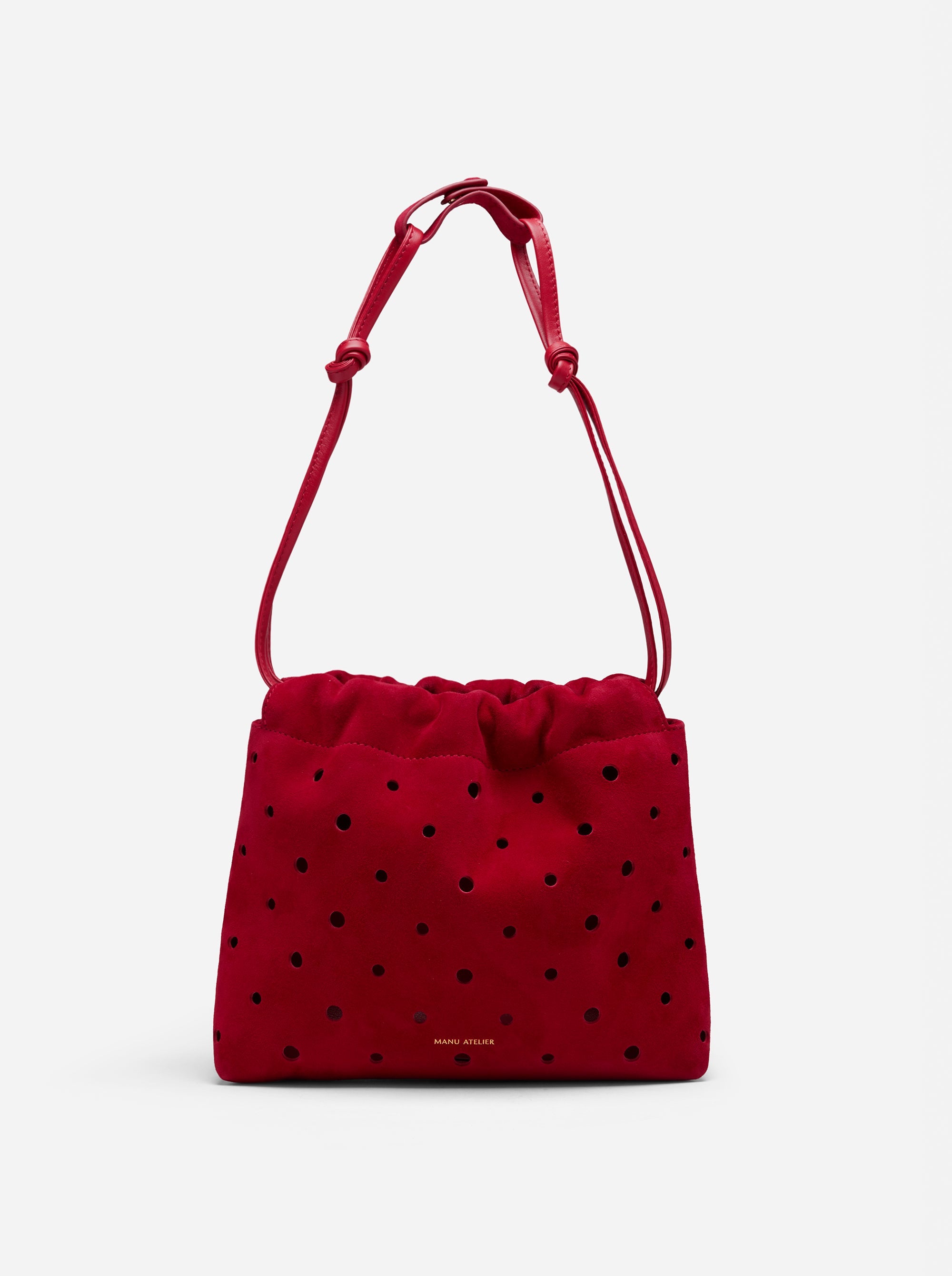 Romy Pouch Perforated Red Suede by Manu Atelier